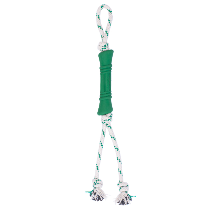 Natural Rubber Bone Rope Toy - Green - S
