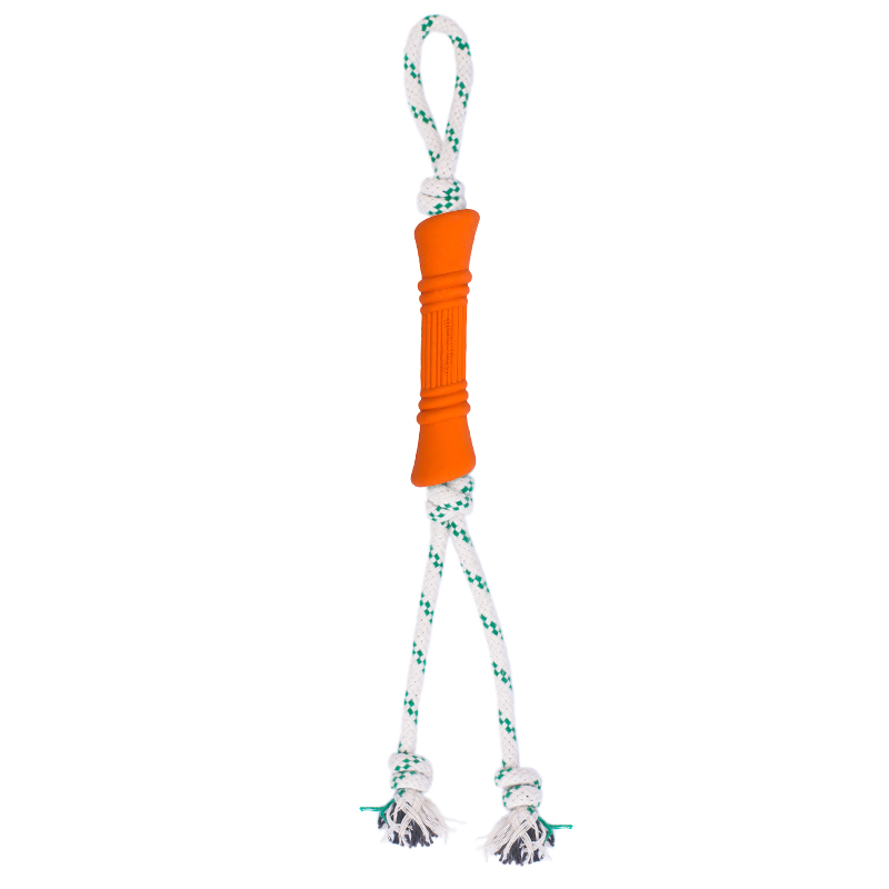 Natural Rubber Bone Rope Toy - Orange - S
