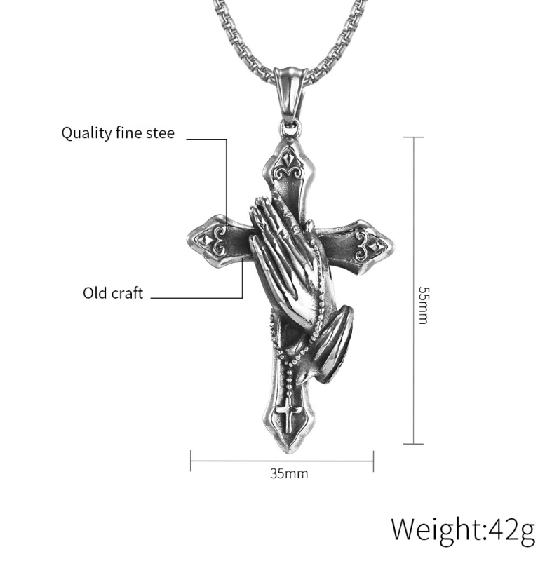 Vintage Praying Hands Cross Necklace