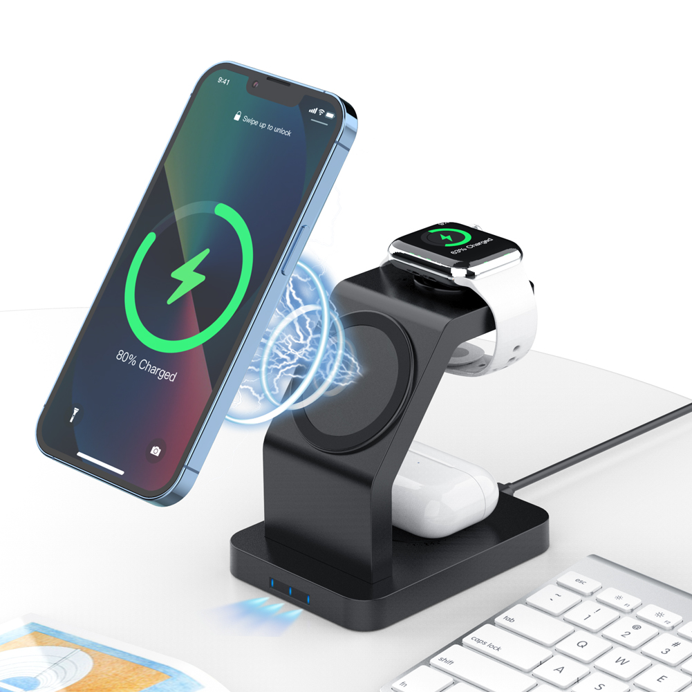 Magnetic suction 3-in-1 wireless charger