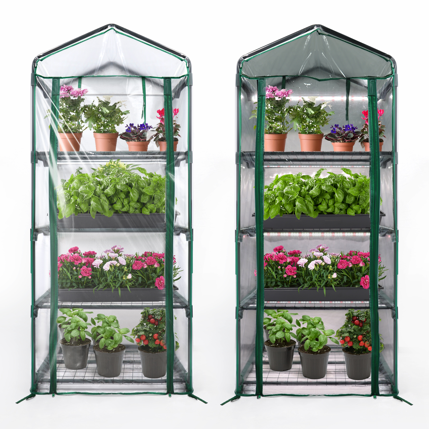 4 Tier Portable Mini Greenhouse Kit with Zippered PVC Cover for Seed Start