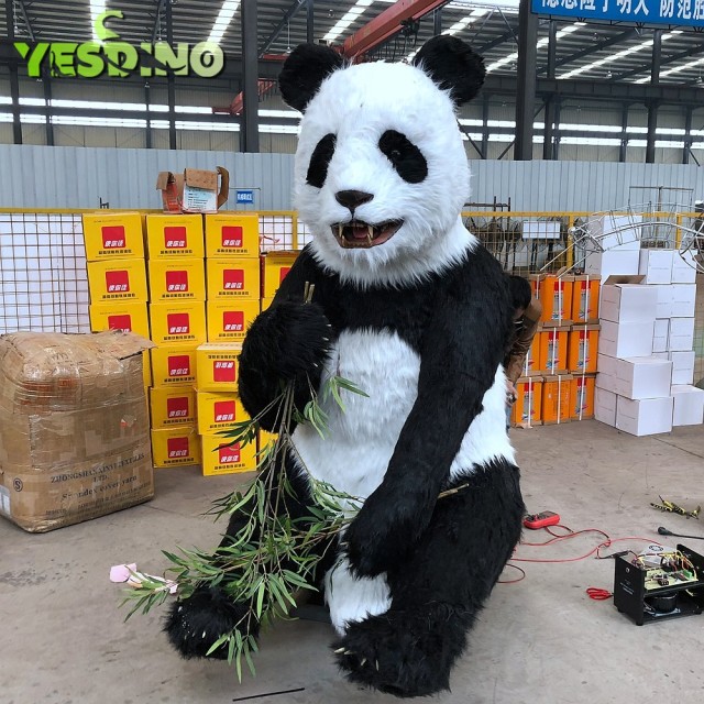 Big Size Animatronic Panda Models Panda Eating Bamboo