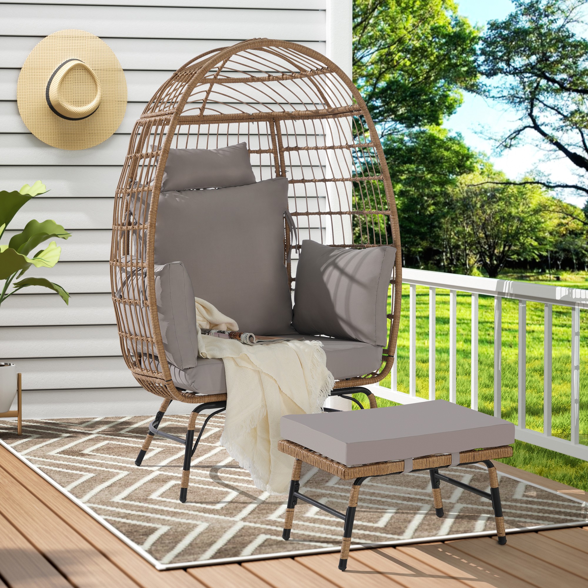 Wicker Egg Chair,Rattan Egg Chair Indoor Outdoor,Oversized Large Egg ...