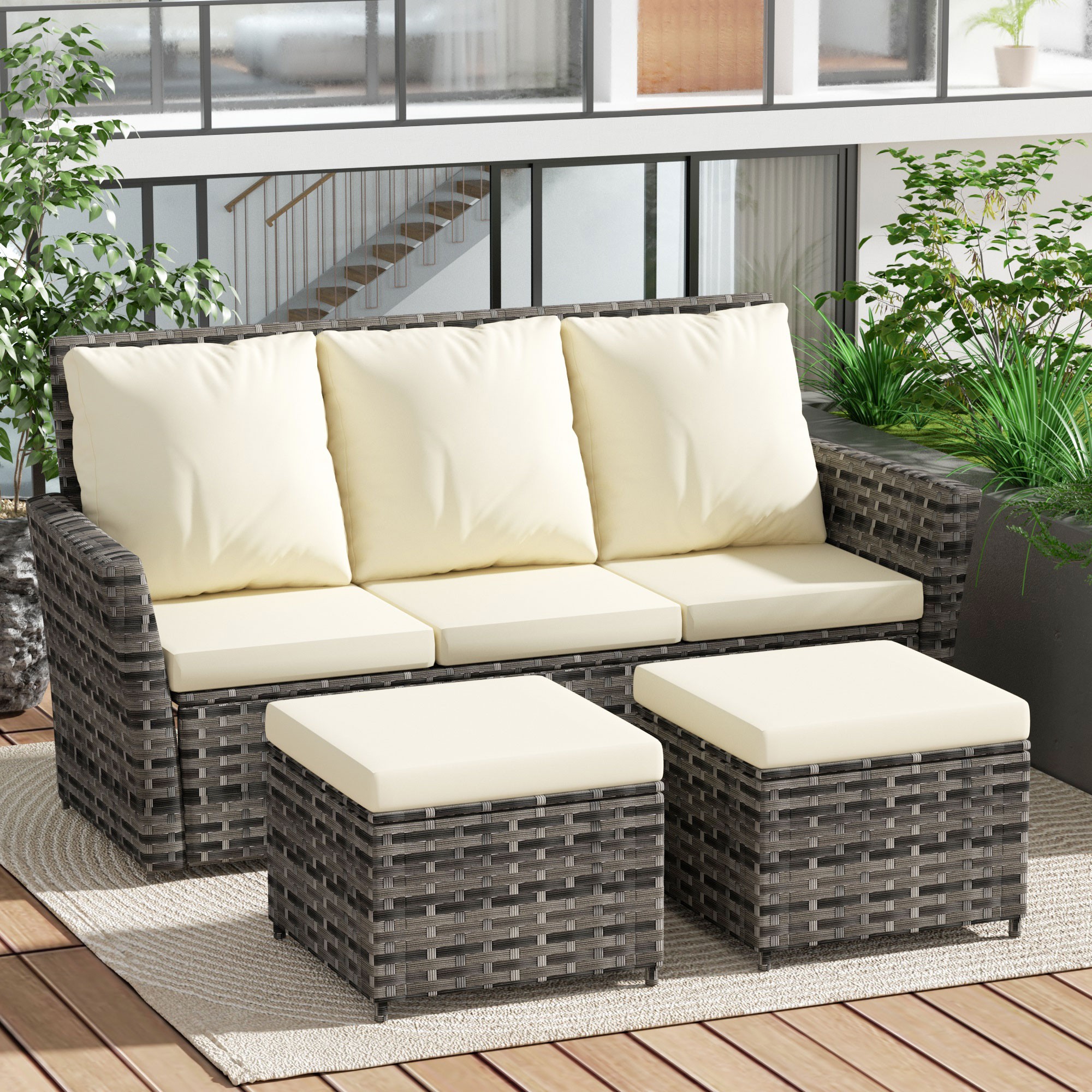 3 Piece Patio Furniture Set, Outdoor Wicker Sofa Rattan Patio ...