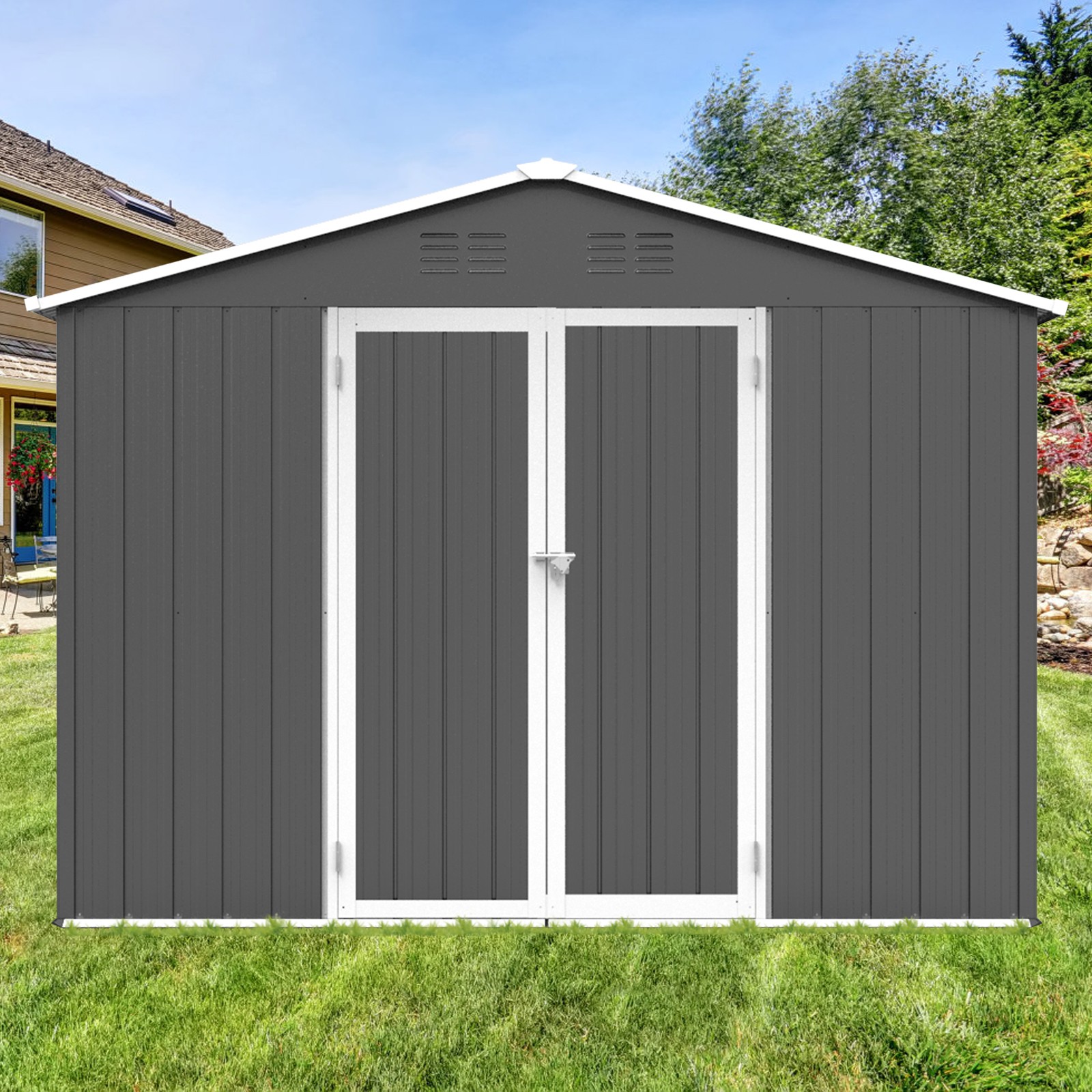 Metal garden sheds 6ftx8ft outdoor storage sheds Grey with window