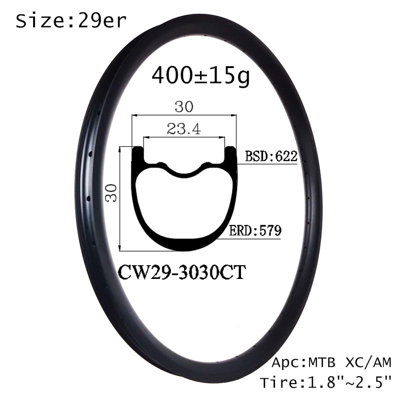 |CW29-3030CT| 29inch carbon rim 30mm width 30mm depth clincher tubless ...