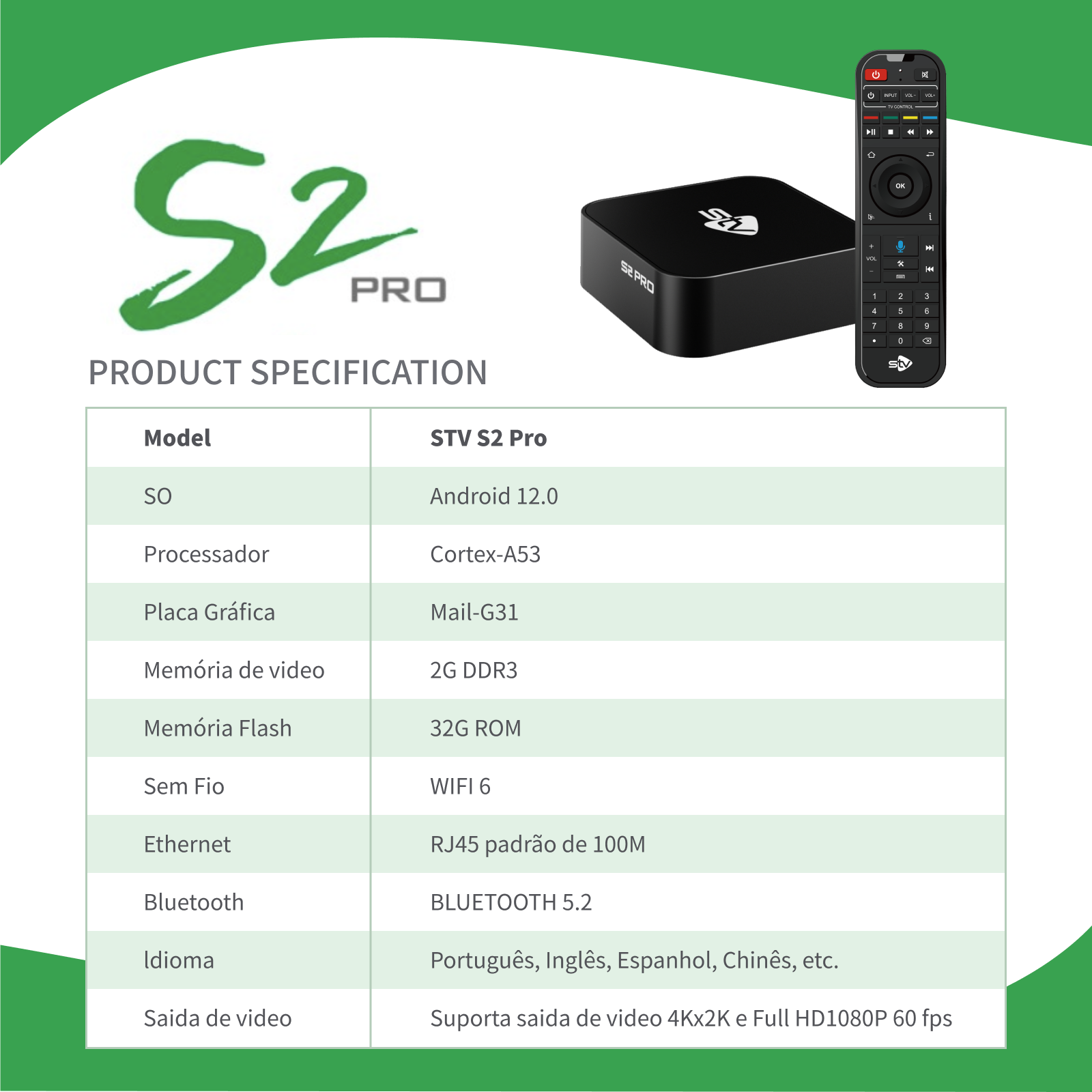 Receptor STV S2 Pro 6K 2GB RAM 32GB Wi-Fi