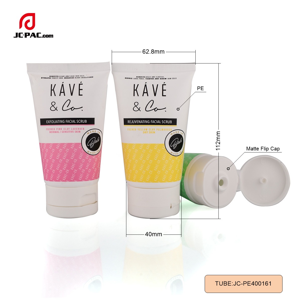 40mm Diameter Facial Scrub Tube White Cosmetics Packaging with Flip Cap ...