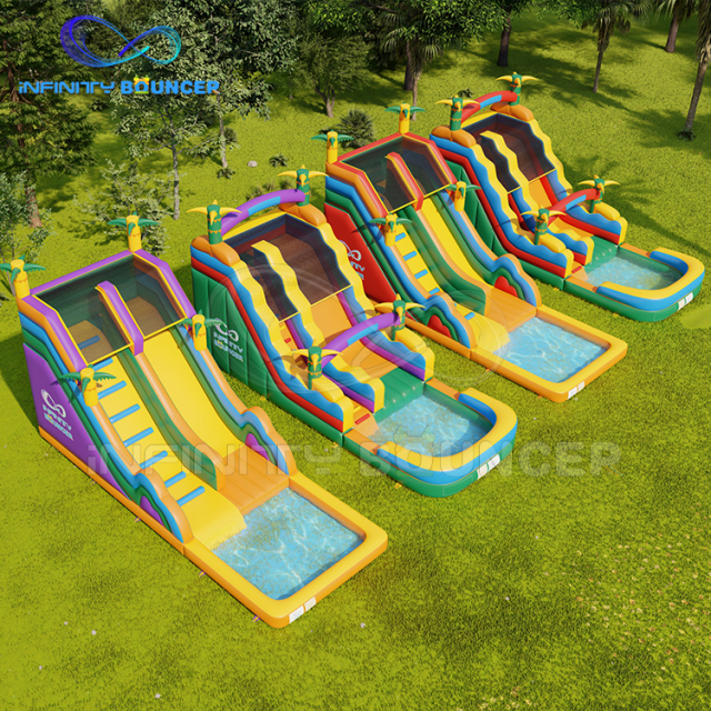 Multiple Color New Design Palm Tree Inflatable Slide With Pool