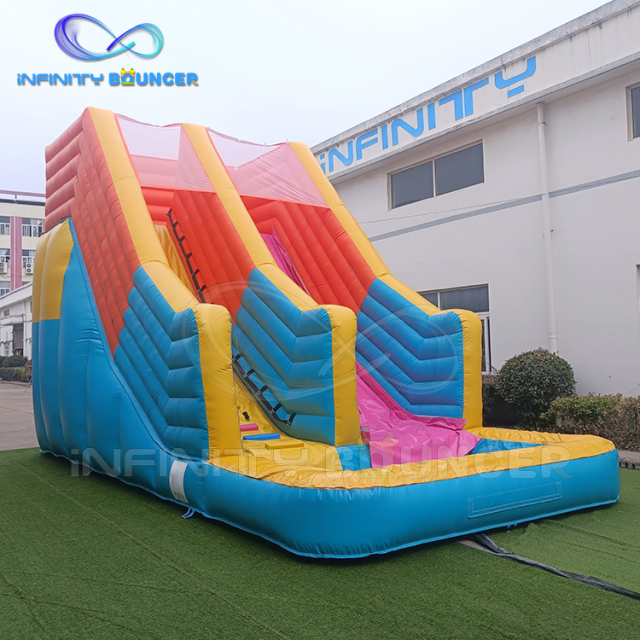 Colorful outdoor backyard inflatable pool waterslide
