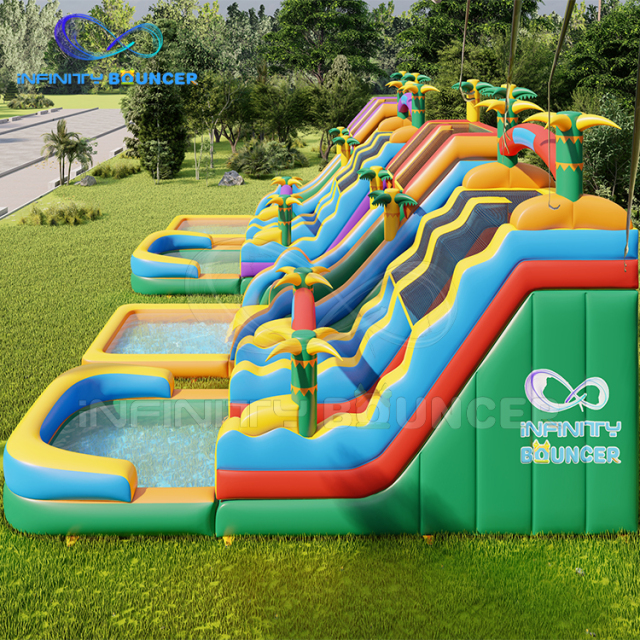 Multiple Color New Design Palm Tree Inflatable Slide With Pool