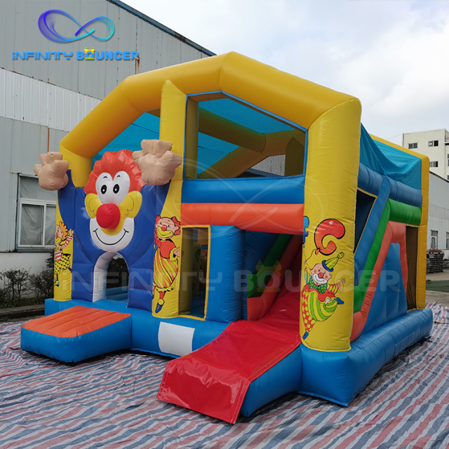 Commercial Kids Clown Theme Inflatable Bounce House With Slide