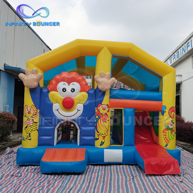 Commercial Kids Clown Theme Inflatable Bounce House With Slide