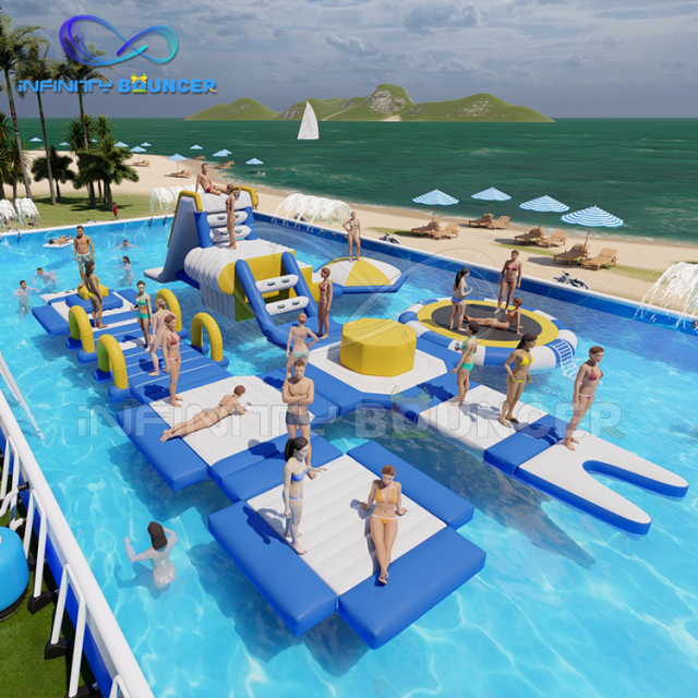 Inflatable Amusement Aqua Land Water Park Slide With Pool