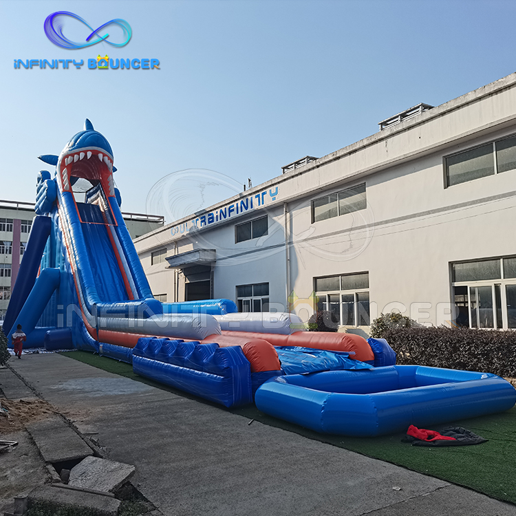 Shark Design Large Bouncer Inflatable Water Slide Slip N Slide with Swimming Pool for Summer