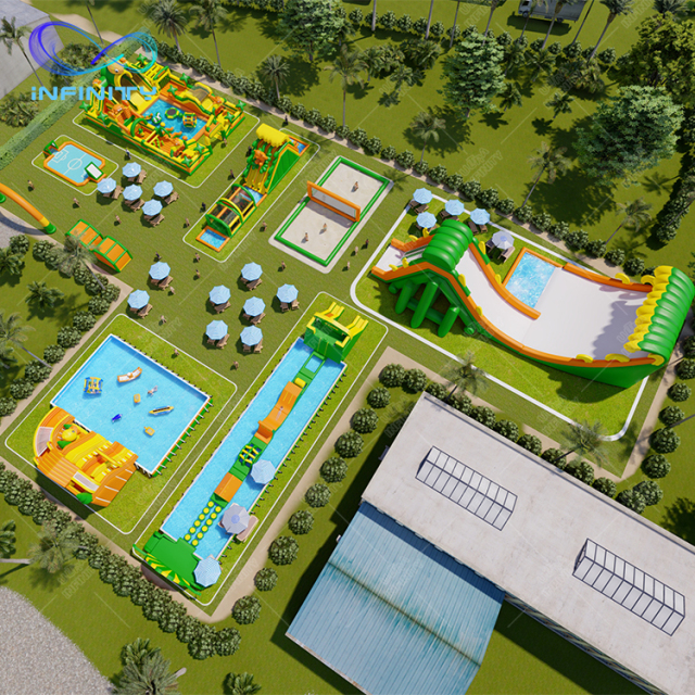 Commercial Land Inflatable Amusement Water Park With Pool Slide