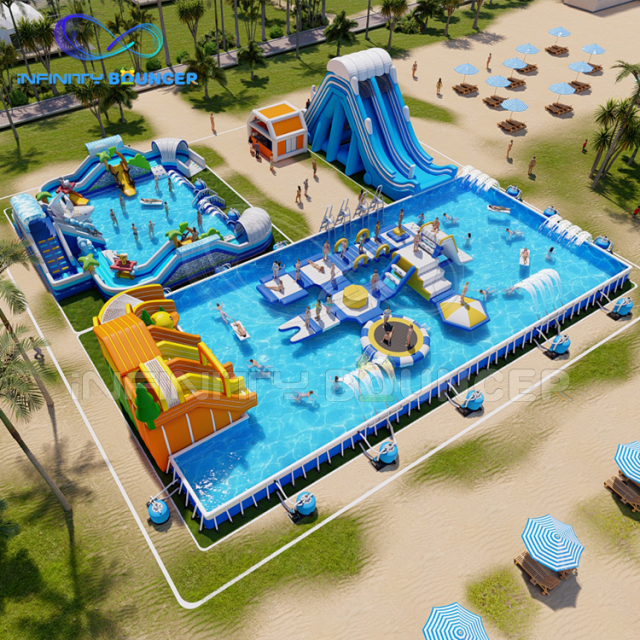 Inflatable Amusement Aqua Land Water Park Slide With Pool