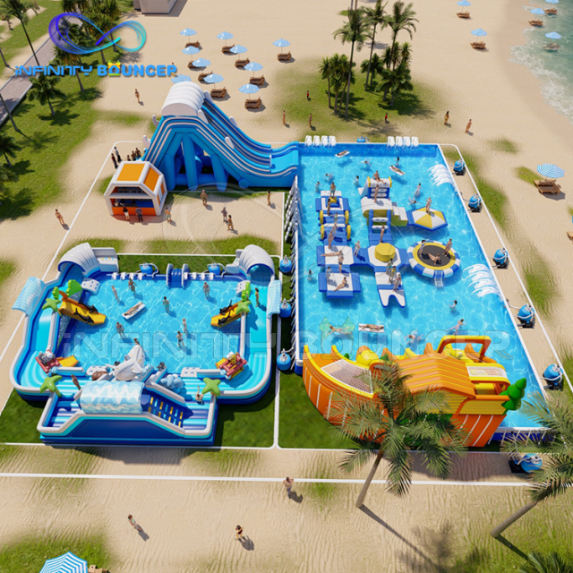 Inflatable Amusement Aqua Land Water Park Slide With Pool