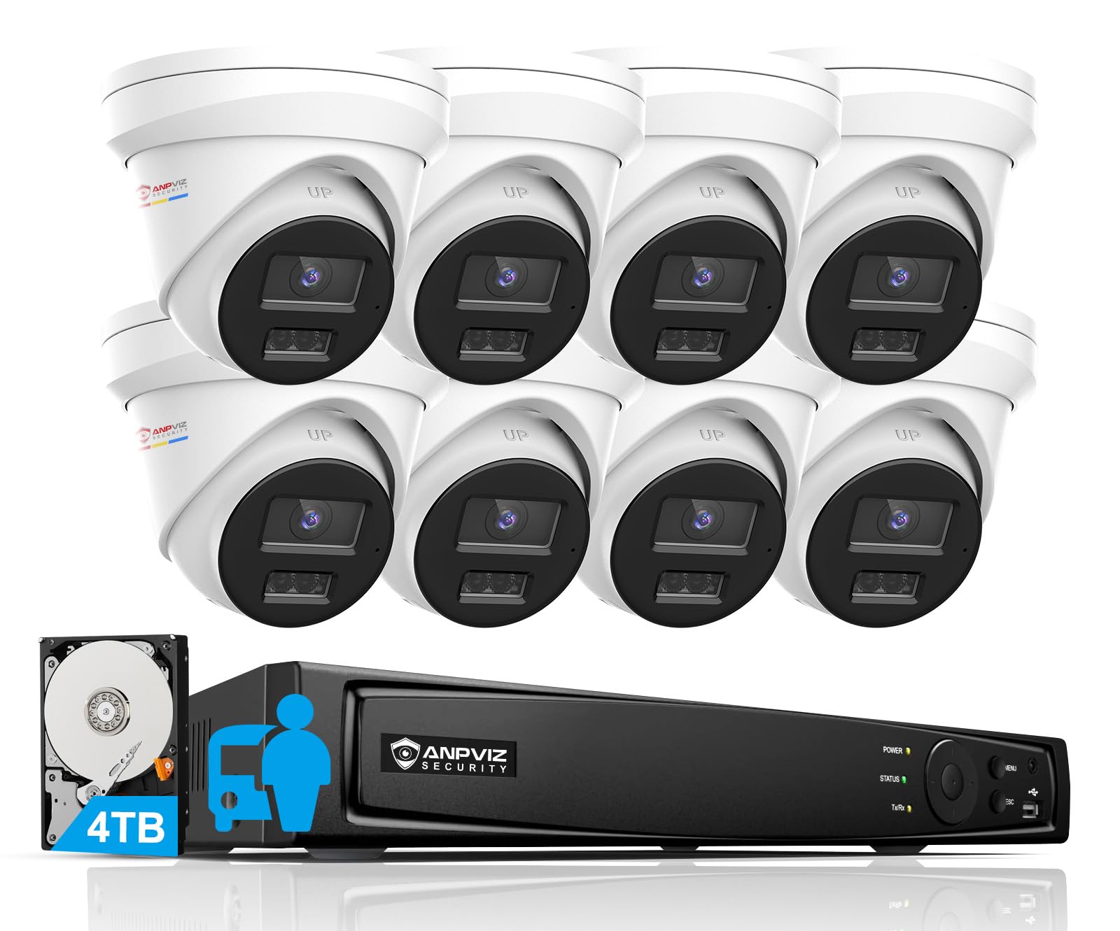Anpviz 4K 16CH PoE Security Camera System, Smart Color Night Vision, 8X ...