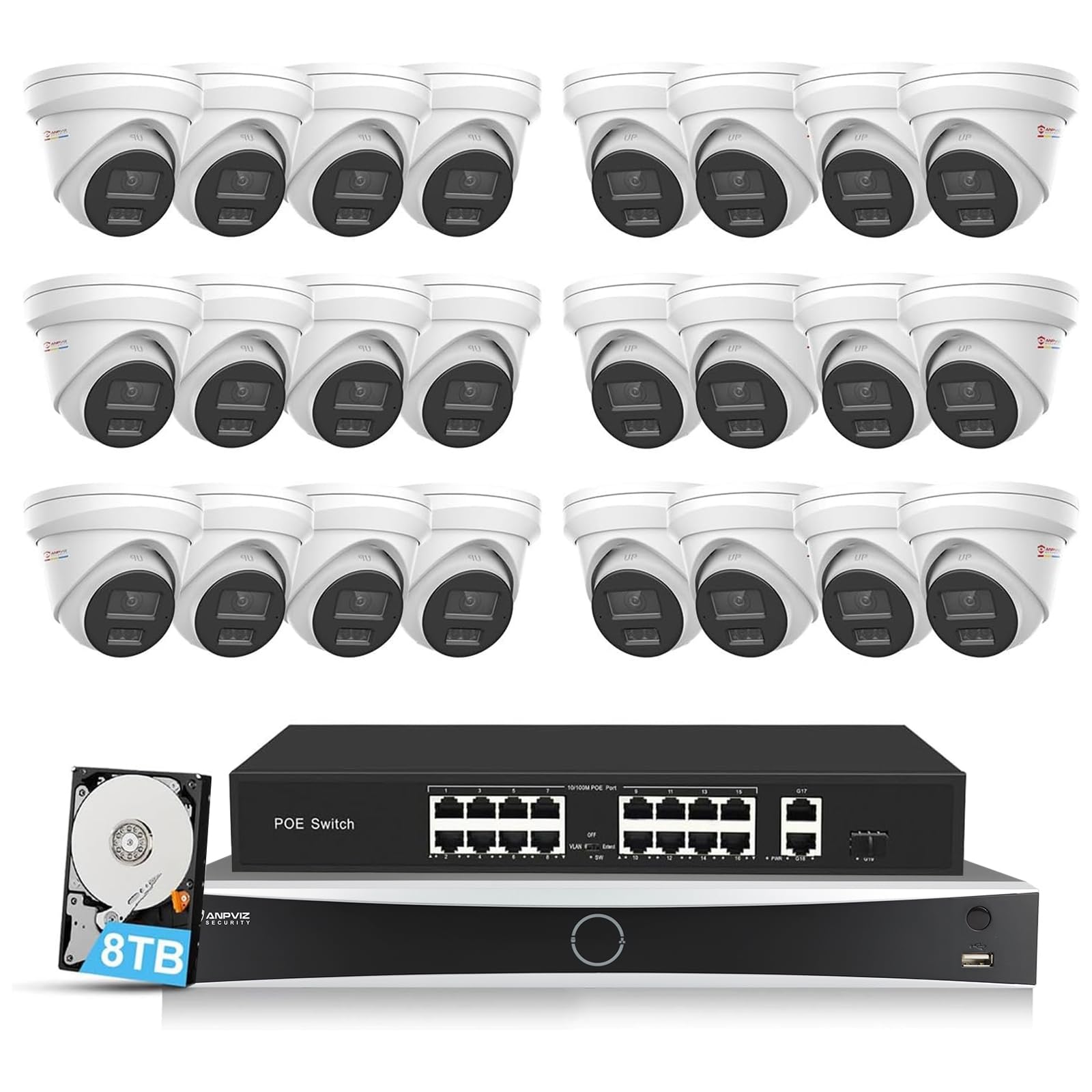Anpviz 16CH 4K PoE Security Camera System Commercial, 16pcs H.265+ Wired 8MP IP Cameras Outdoor ...
