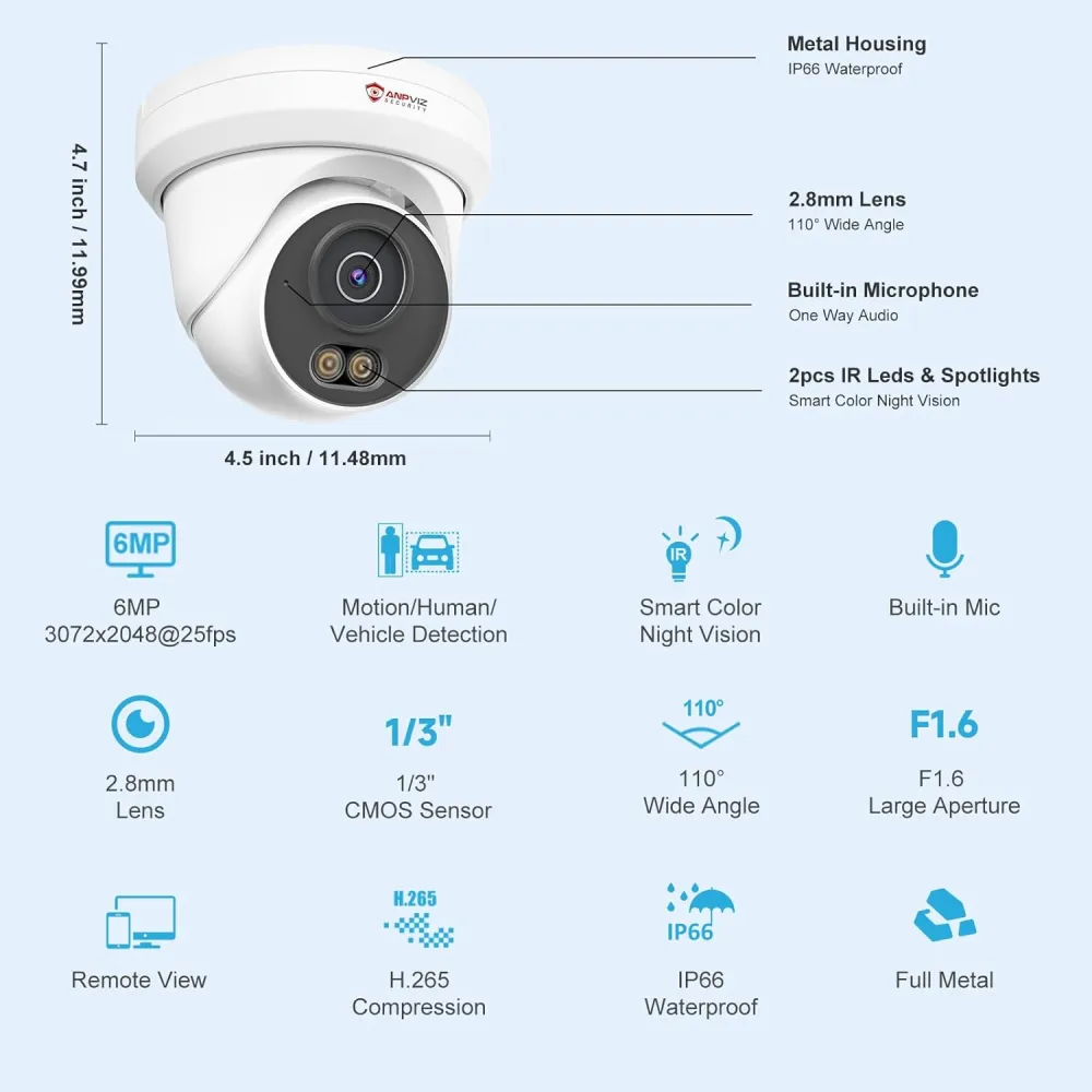 Anpviz 6MP Outdoor Security Camera Smart color night vision POE Camera ...