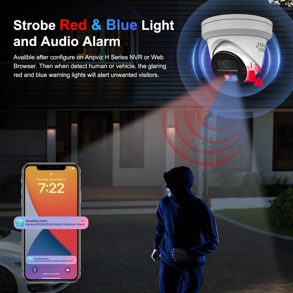 USA Only Anpviz 5MP PoE IP Camera, Active Deterrence Strobe Red & Blue ...