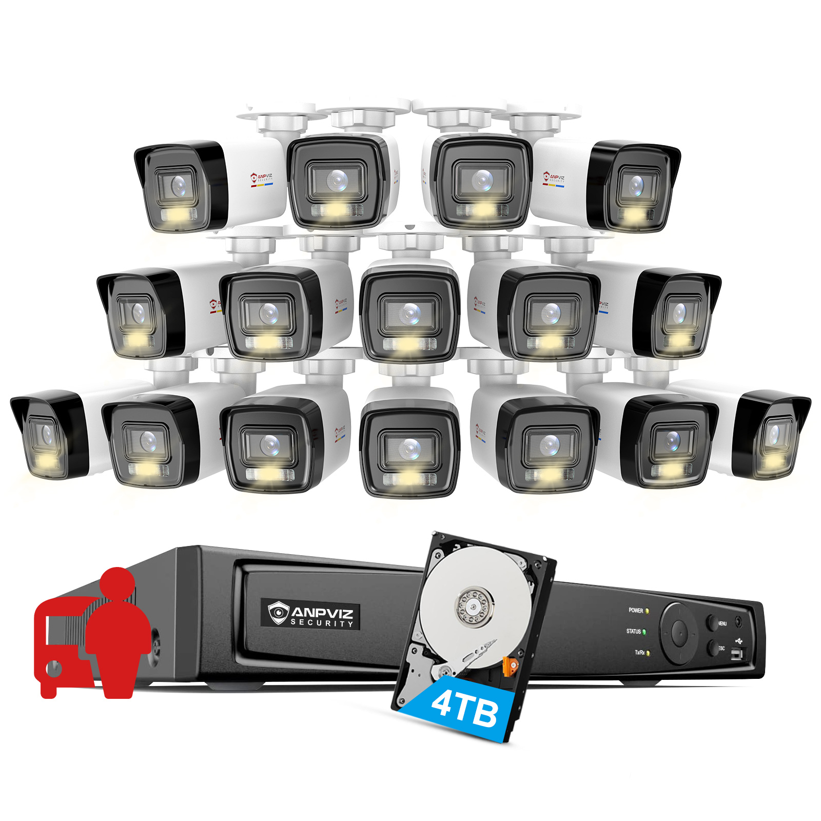 USA Only Anpviz 5MP 16CH Security Camera Kit, 16CH POE Port NVR with ...
