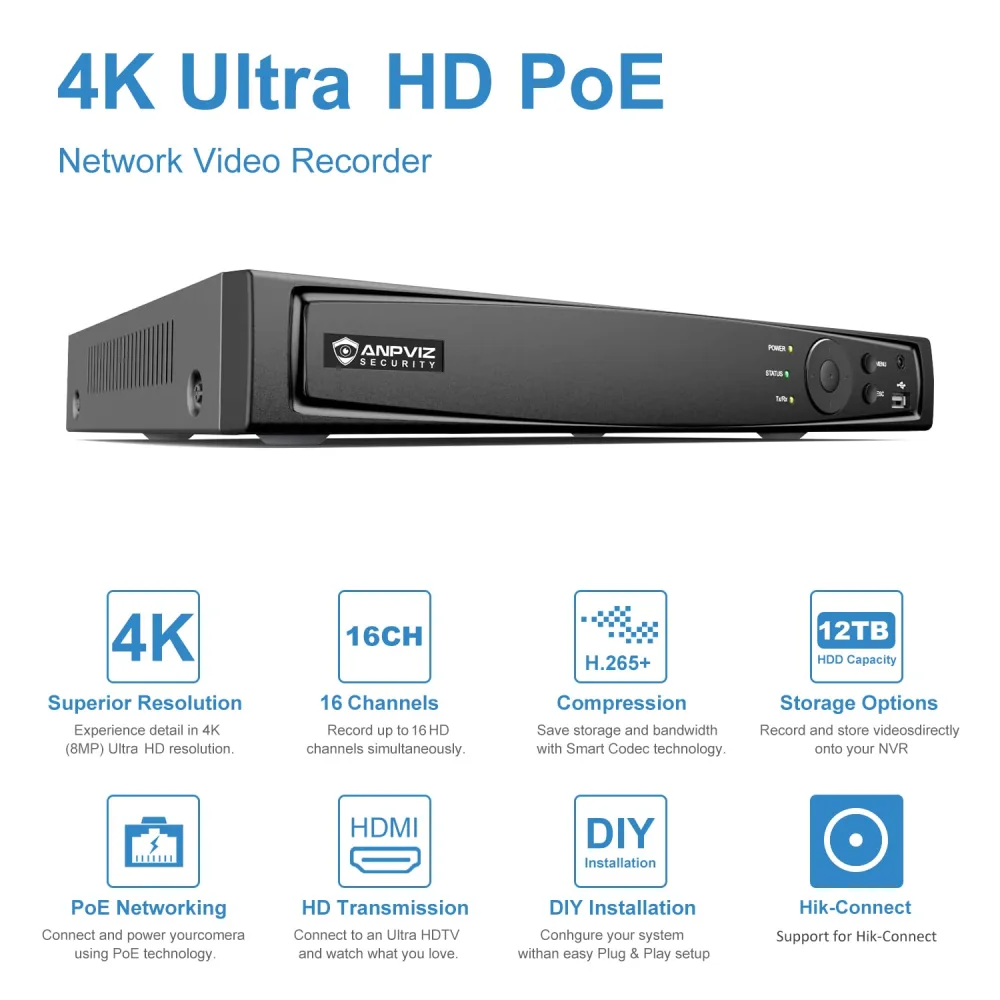 USA Only Anpviz 5MP 16CH Security Camera Kit, 16CH POE Port NVR with ...