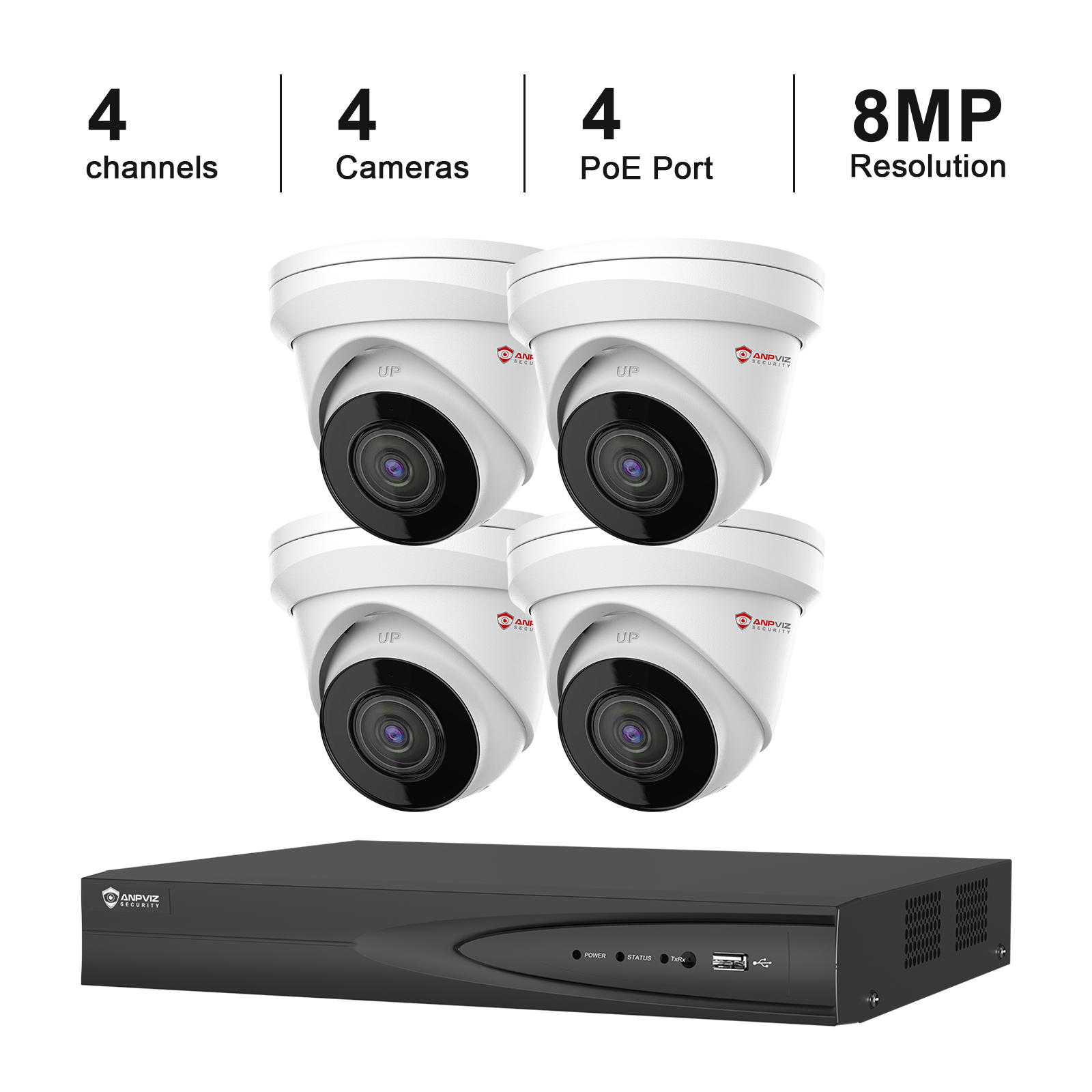 USA Only 4CH 8MP IP Security Camera System, 4PCS 4K IP Cameras Outdoor ...