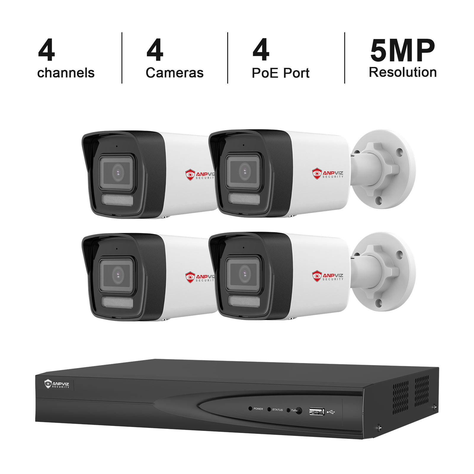 USA Only 4 Channel Poe Security Camera System, 4PCS 5MP IP Bullet ...