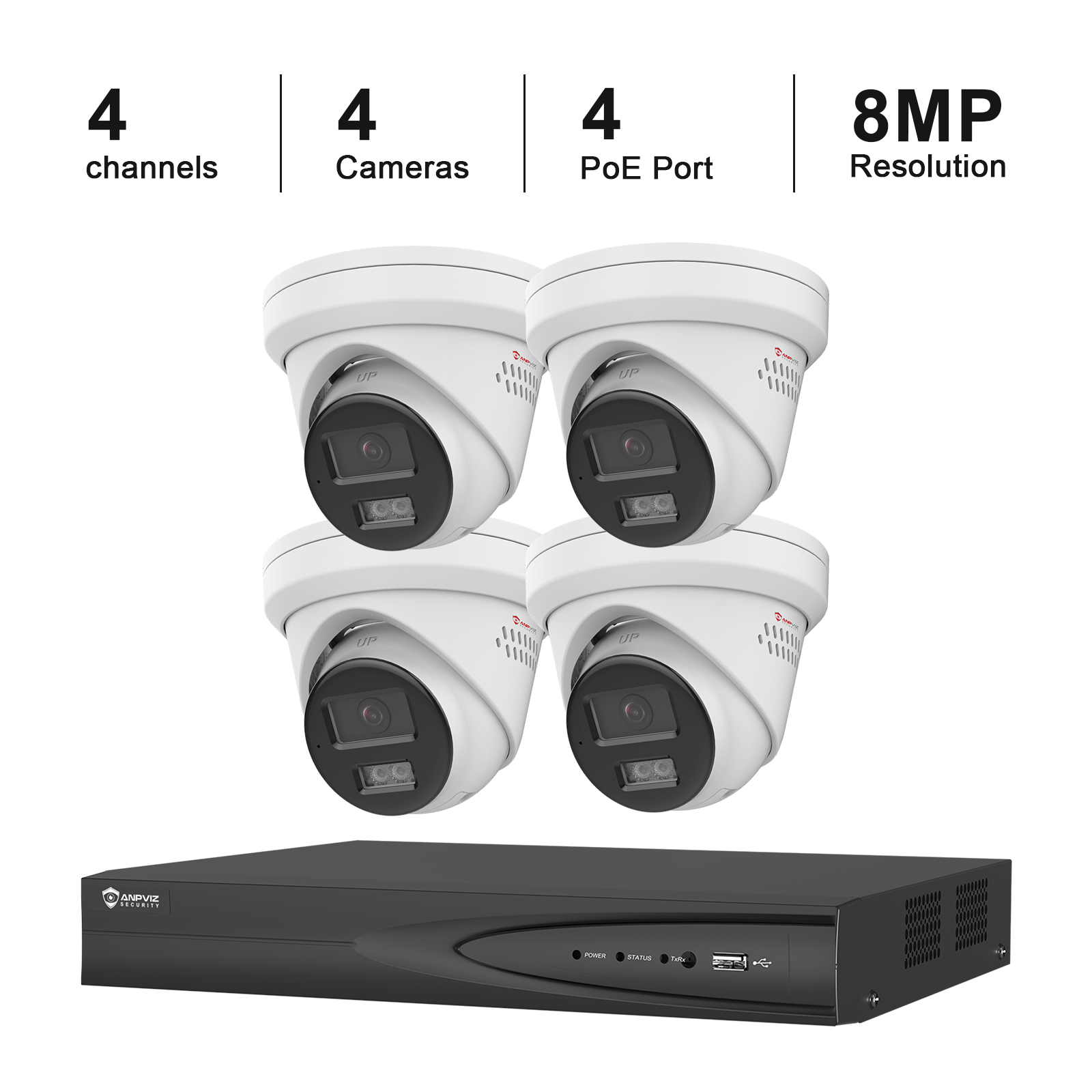 USA Only 4CH Poe Security Camera System, 4PCS 8MP IP Turret Cameras ...
