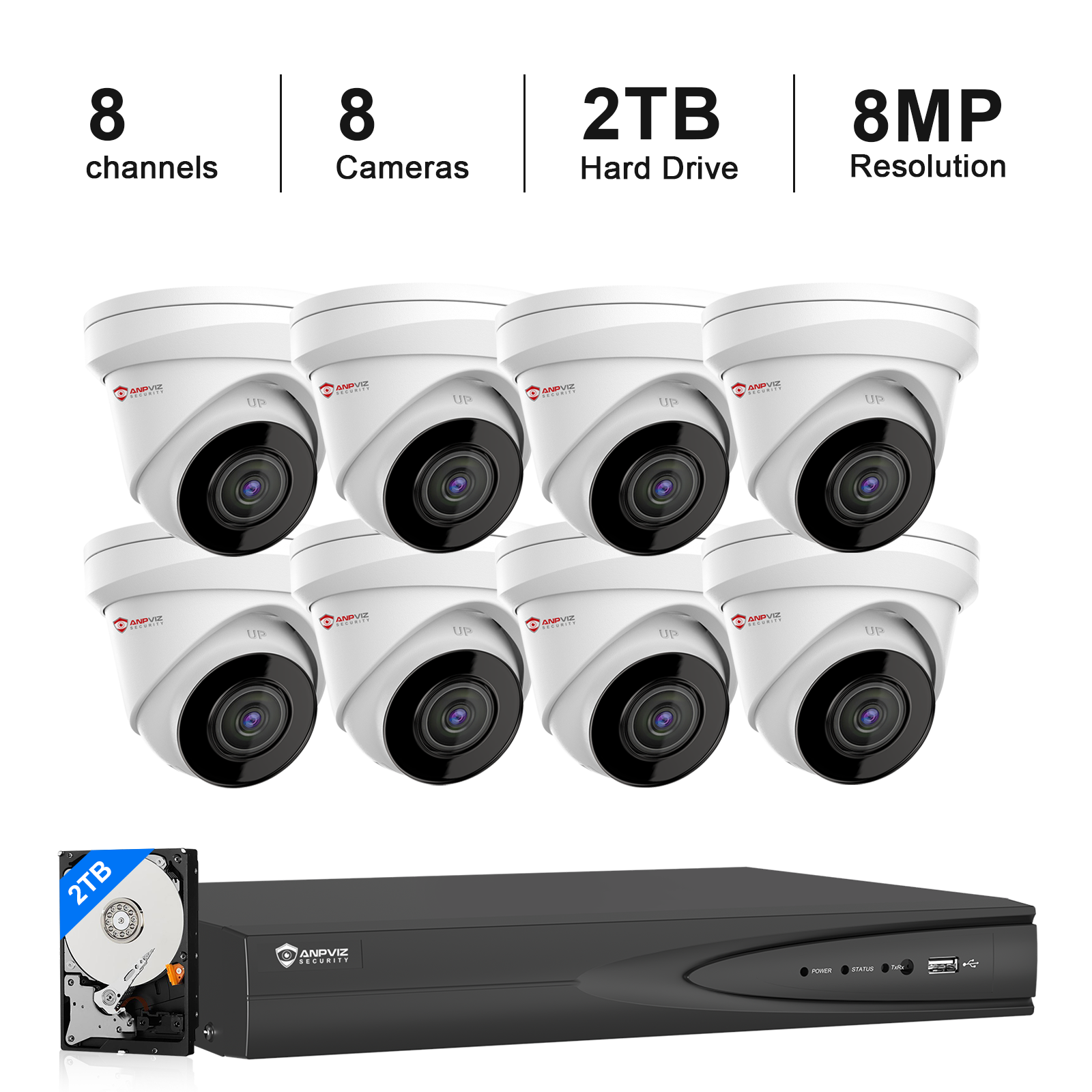 USA Only 8CH 8MP IP Camera Kit with 2TB HDD, 8PCS 4K POE Cameras ...