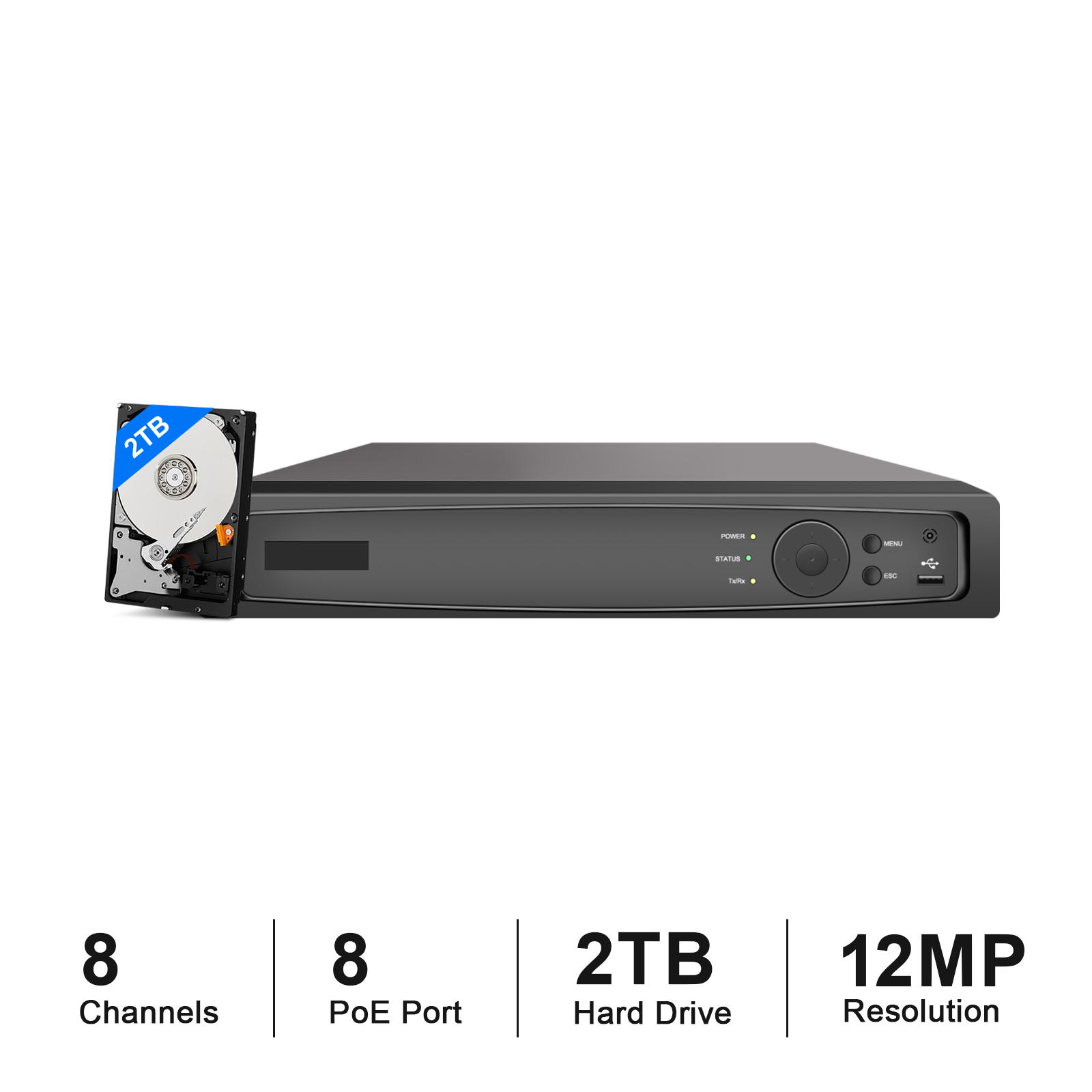 USA Only Anpviz 8 Channel 12MP POE NVR with 2TB HDD 8 POE Port Network ...