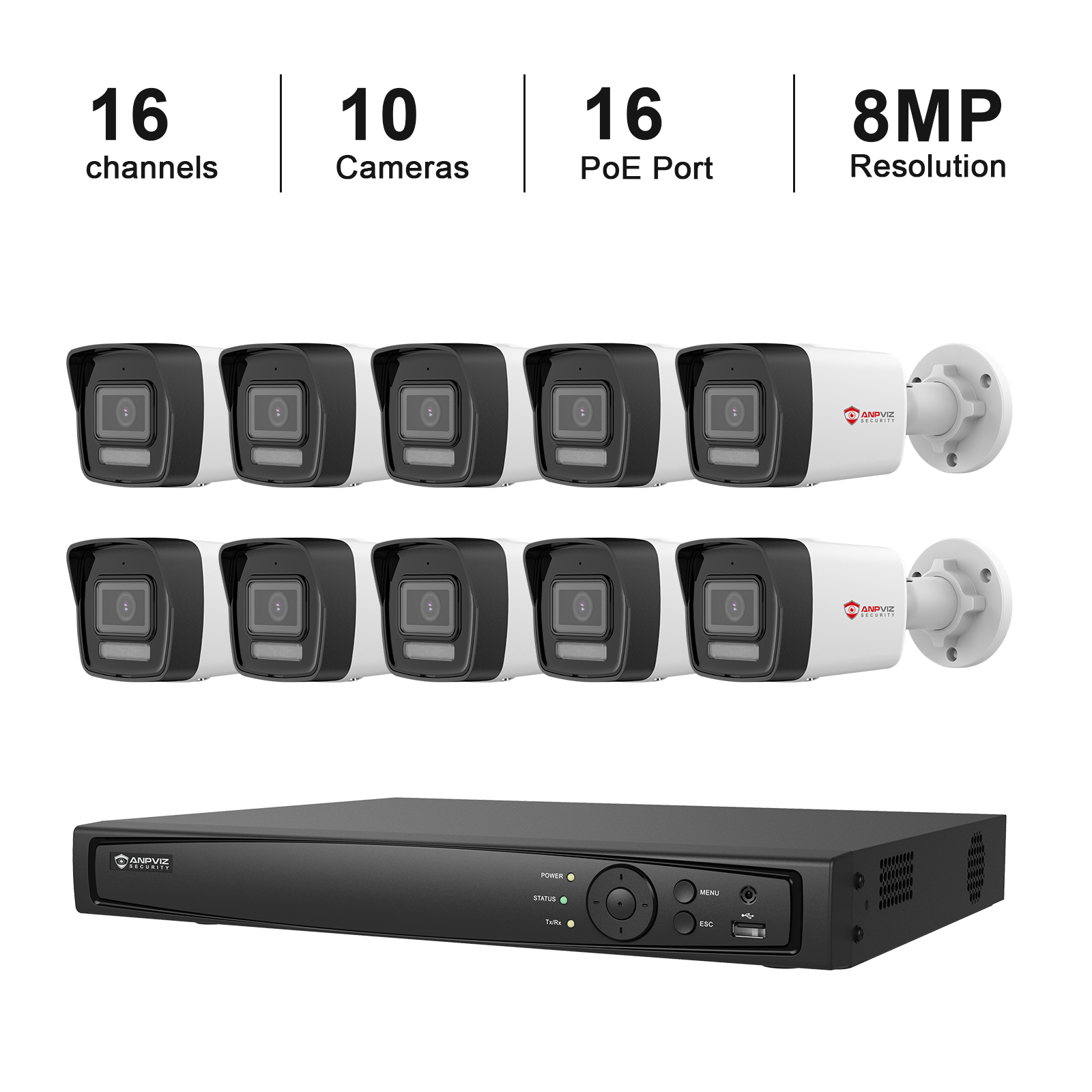 USA Only Anpviz 4K 16CH Security Camera Kit, 10PCS 8MP Metal Bullet H ...
