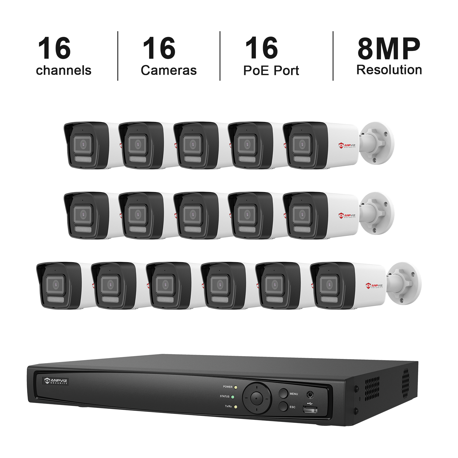 USA Only Anpviz 4K 16CH Security Camera Kit, 16PCS 8MP Metal Bullet H ...