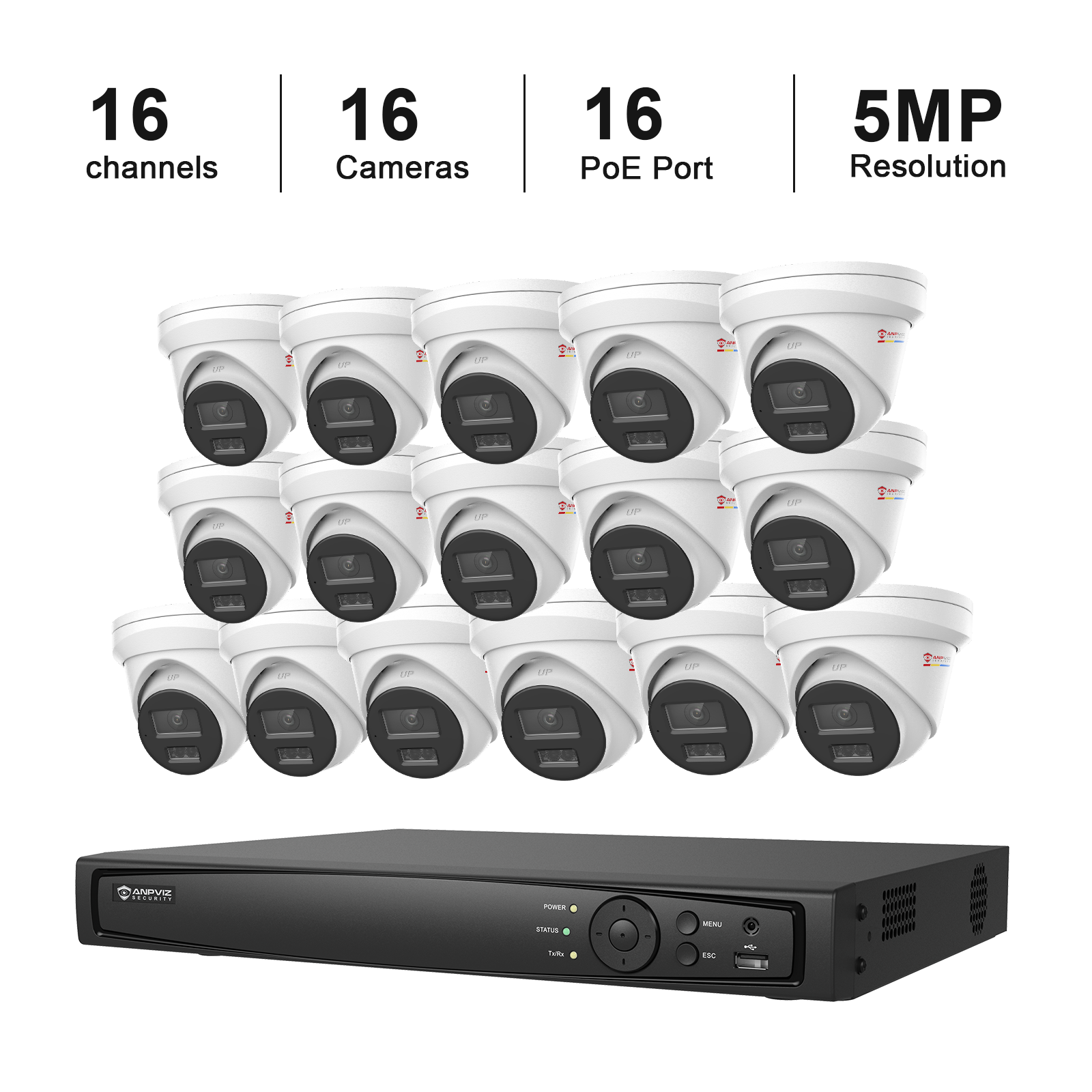 USA Only Anpviz 16pcs 5MP PoE Cameras with Mic, 16CH Security POE ...