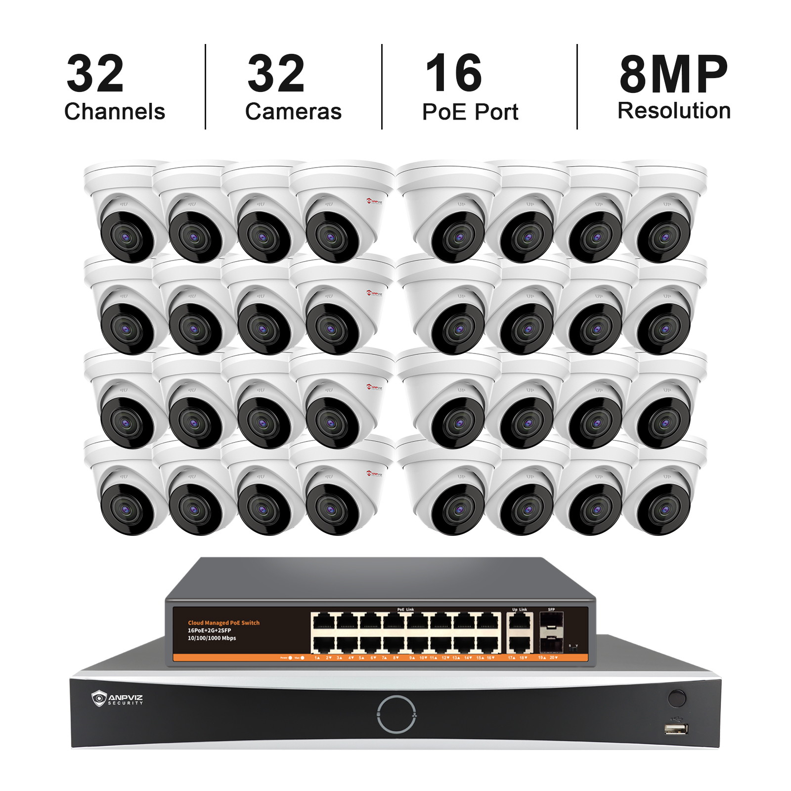 USA Only 32PCS 4K Turret Camera with 12MP 32CH NVR, 32 Channels 8MP IP ...