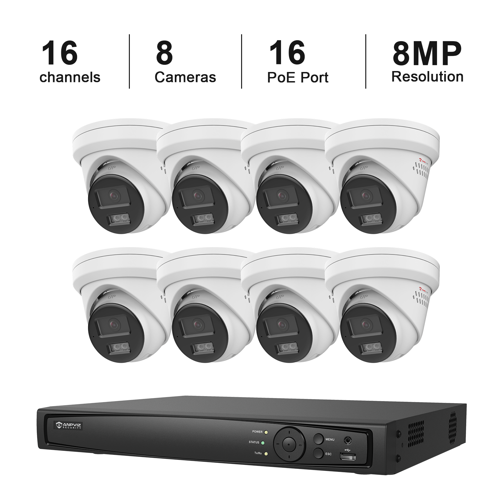 USA Only Anpviz 8MP 16CH Security POE Camera Kit, 8PCS 8MP Metal Turret ...