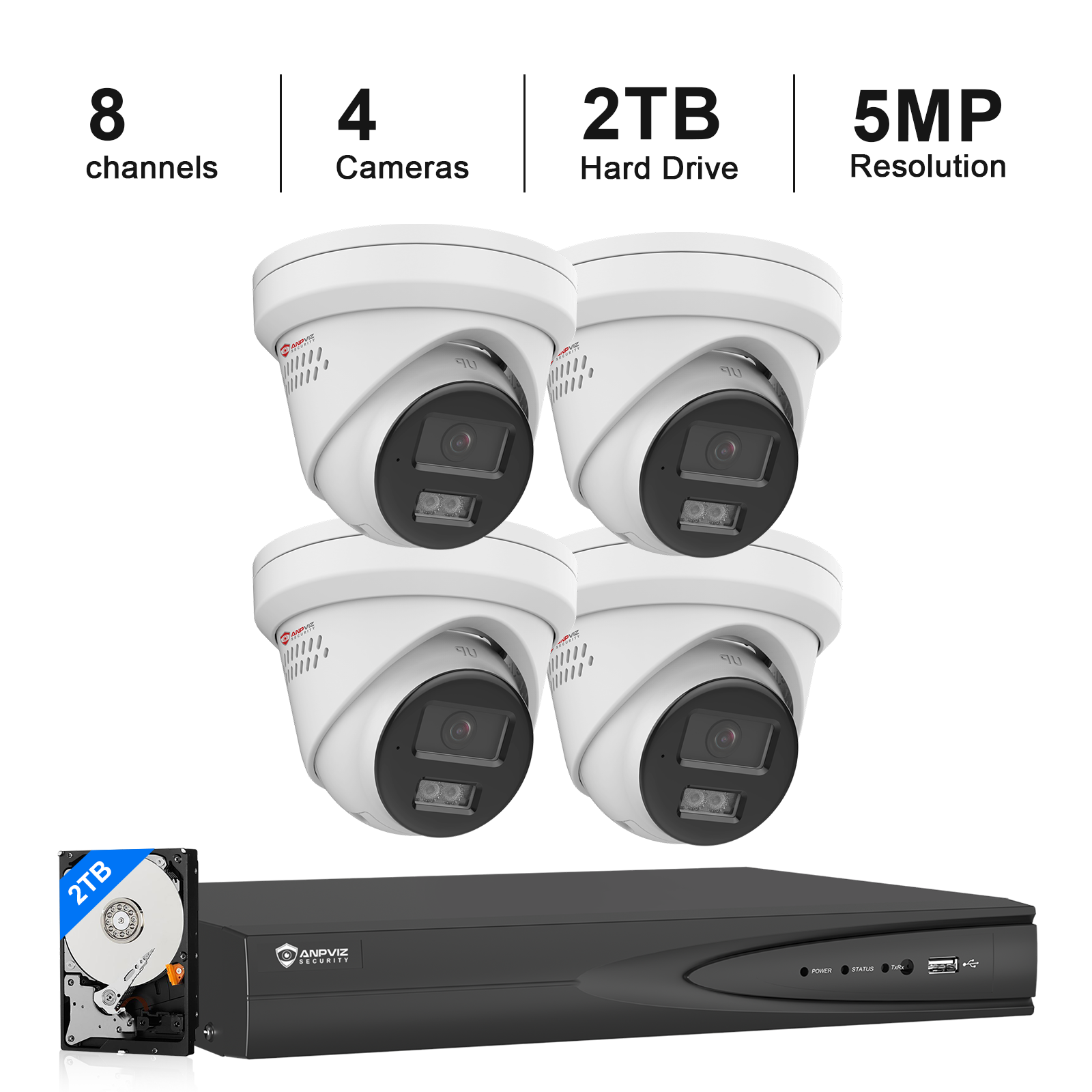 USA Only 4PCS Surveillance Cameras For Home, 5MP IP Camera, 8CH 12MP ...