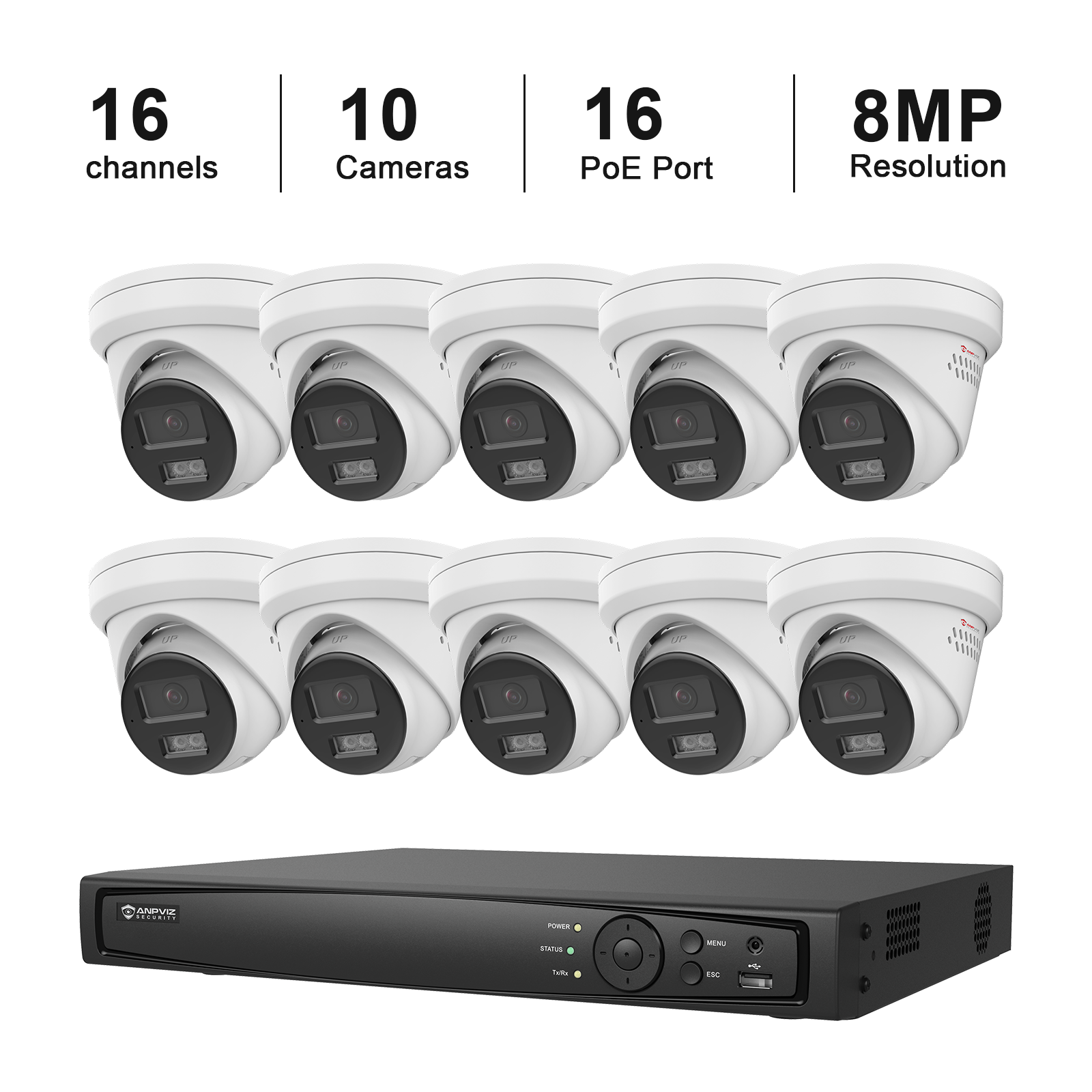 USA Only Anpviz 8MP 16CH Security POE Camera Kit, 10PCS 8MP Metal ...