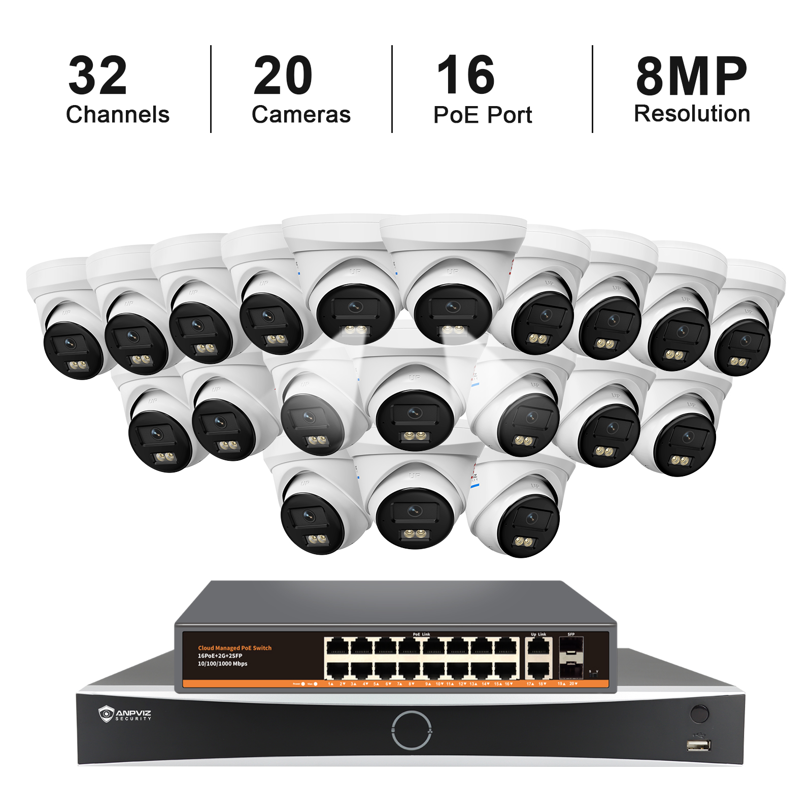 USA Only 4K 8MP Turret Security Camera Kit for Business 20PCS, 32ch NVR ...