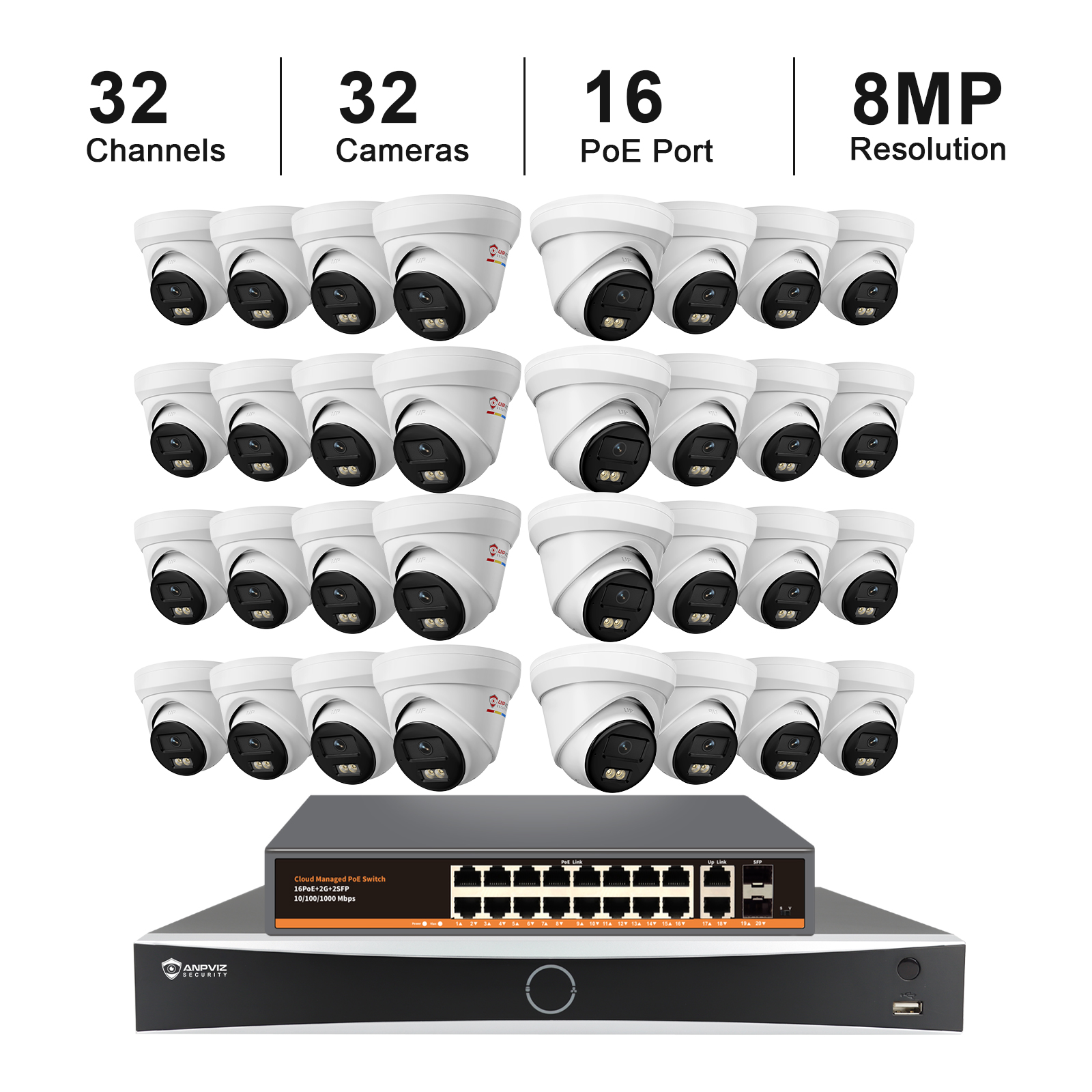 USA Only 4K 8MP Turret Security Camera System for Business 32PCS, 32ch ...