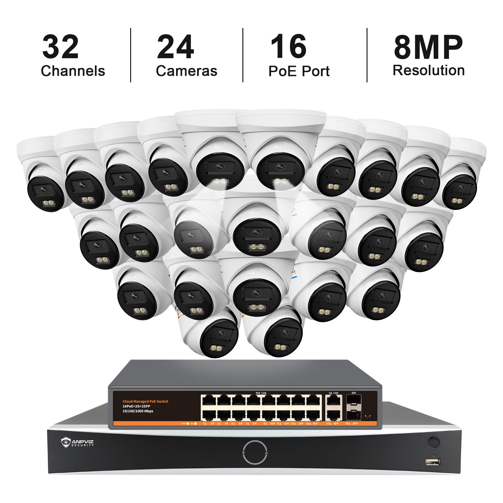 USA Only 4K 8MP Turret Security Camera System for Business 24PCS, 32ch ...
