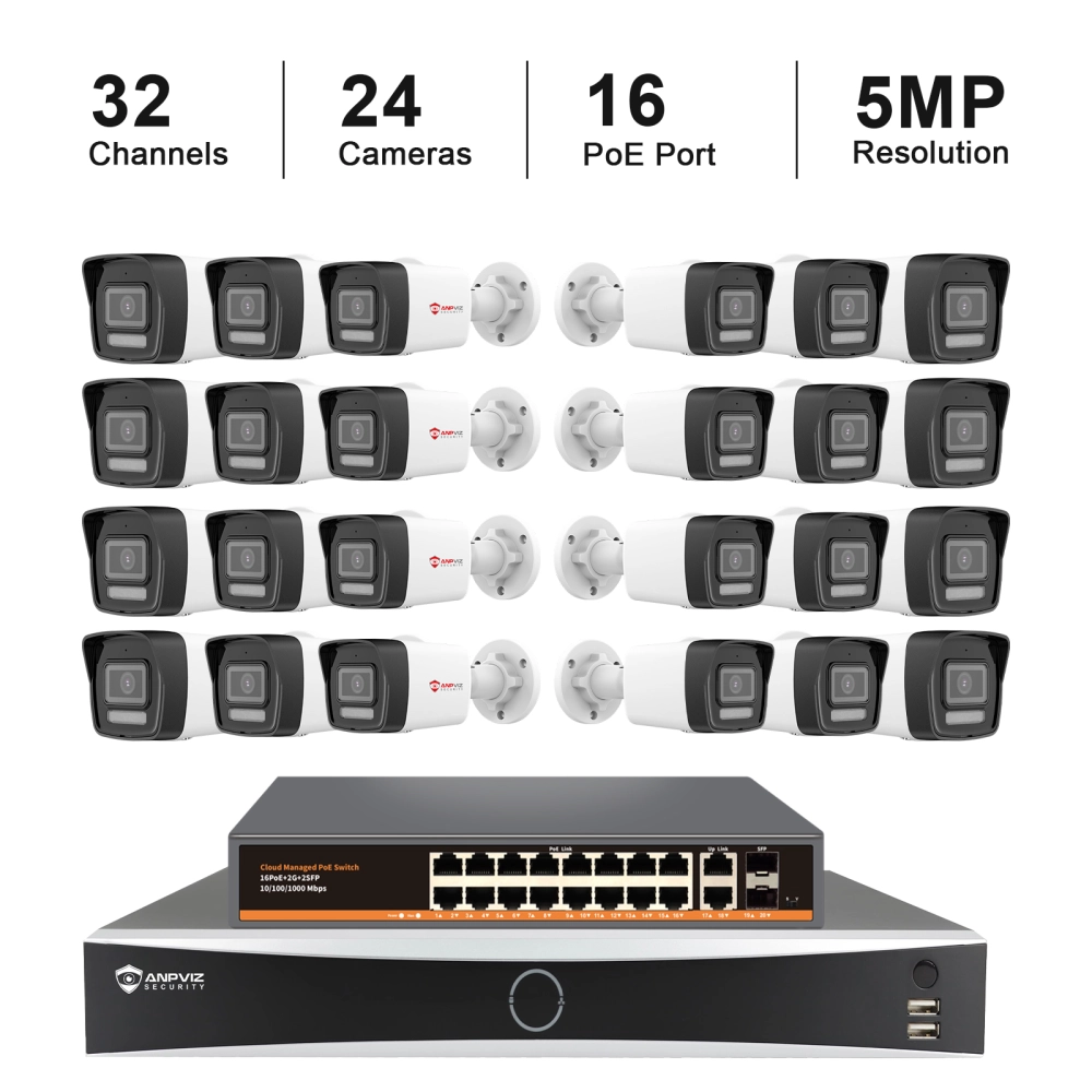 USA Only 5MP POE Security Camera Kit 24PCS, 32ch 12MP NVR with 4SATA up ...