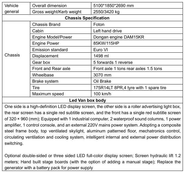 Foton gasoline mini led advertising trucks