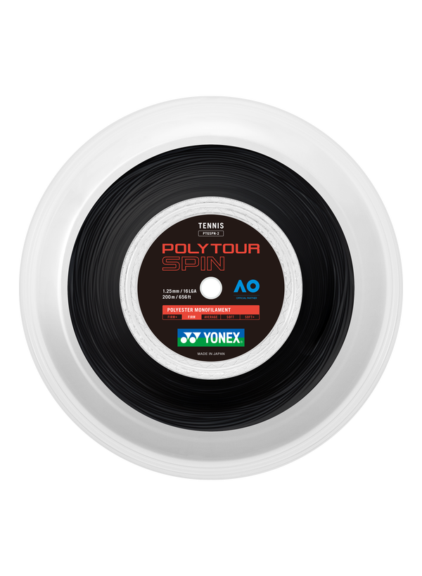 YONEX Poly Tour Spin 125/1.25/16 Tennis String 200m Coil-Black