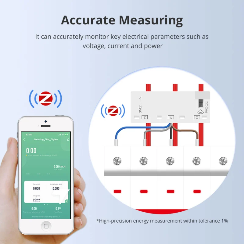 Zemismart Tuya Zigbee WiFi 3 Phase Electric Energy Meter 63A Smart Power Consumption Monitor ...