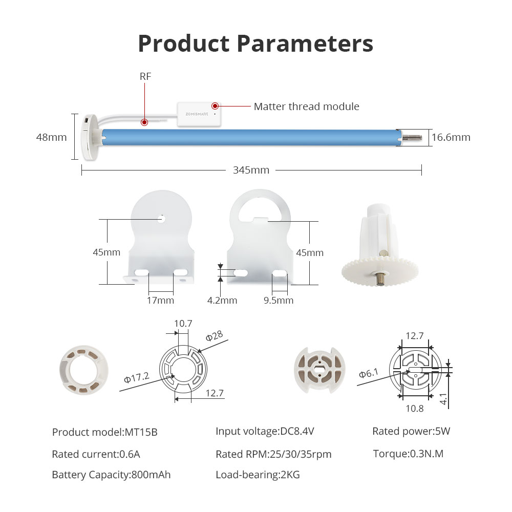 Zemismart Matter over Thread Built-in Battery Blind Motor compatible ...