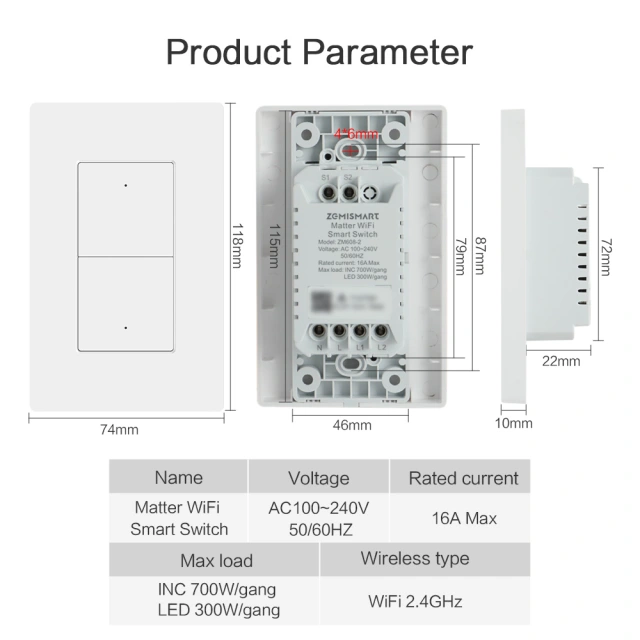 Zemismart Wifi Matter US Standard 3-Way Switch with Frame HomeKit ...