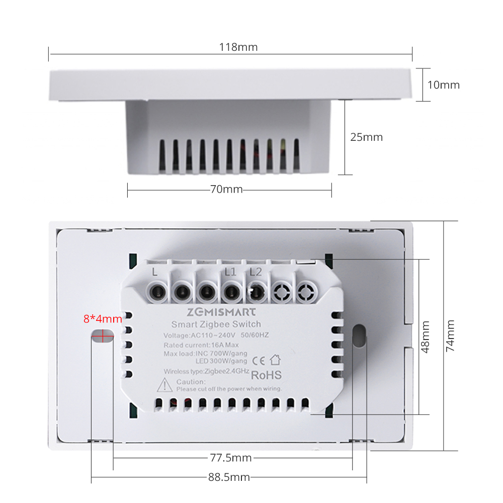 Zemismart Tuya Zigbee Neutral Push Switch Wall Light Switches 1 2 3 4 ...